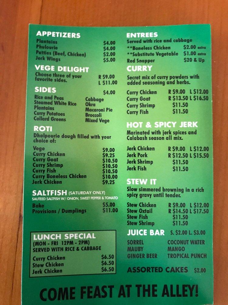Menu at Calabash Alley Caribbean Restaurant, Decatur