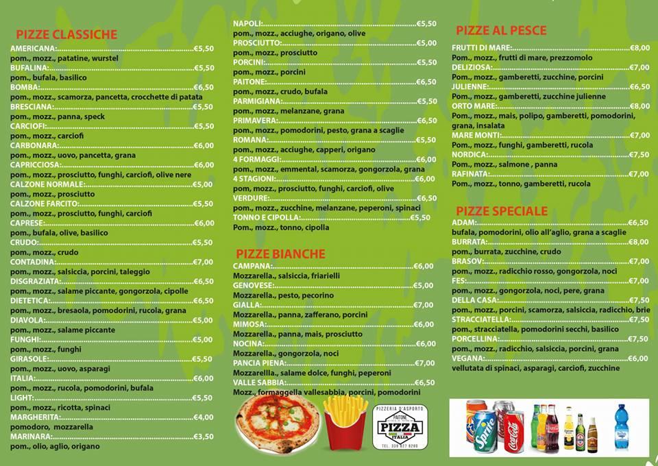 Menu da Pizzeria Pizza Italia, Paitone