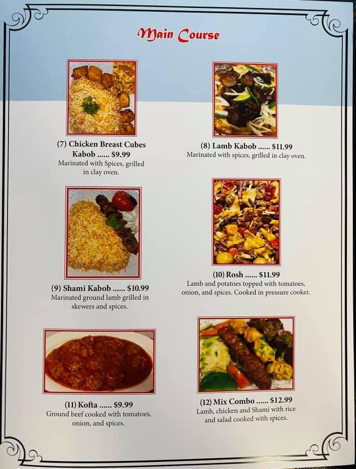 Menu at Shahen Afghan Restaurant, Omaha