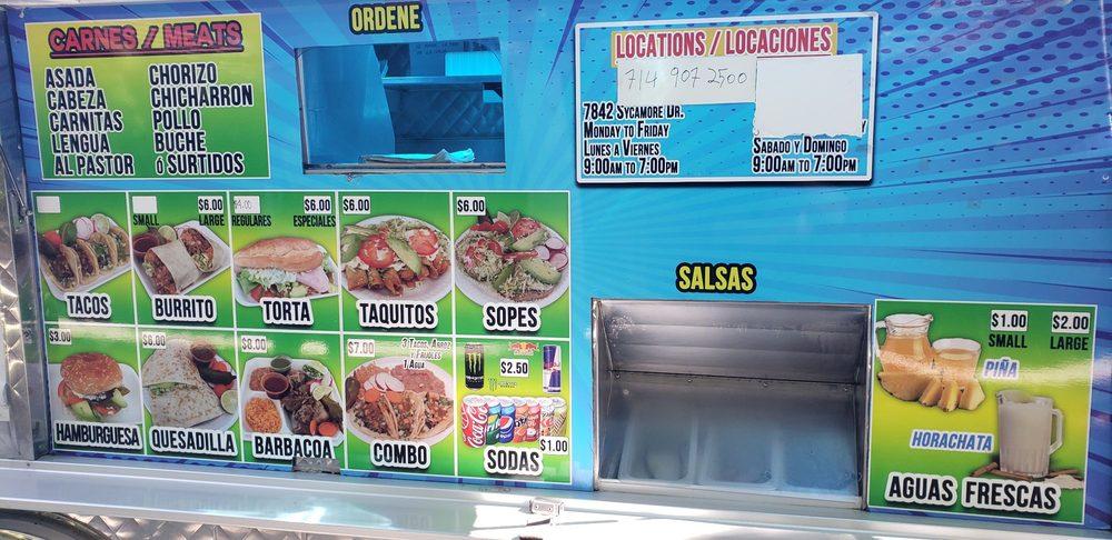 Menu at Tacos El Rey Food Truck restaurant, Huntington Beach
