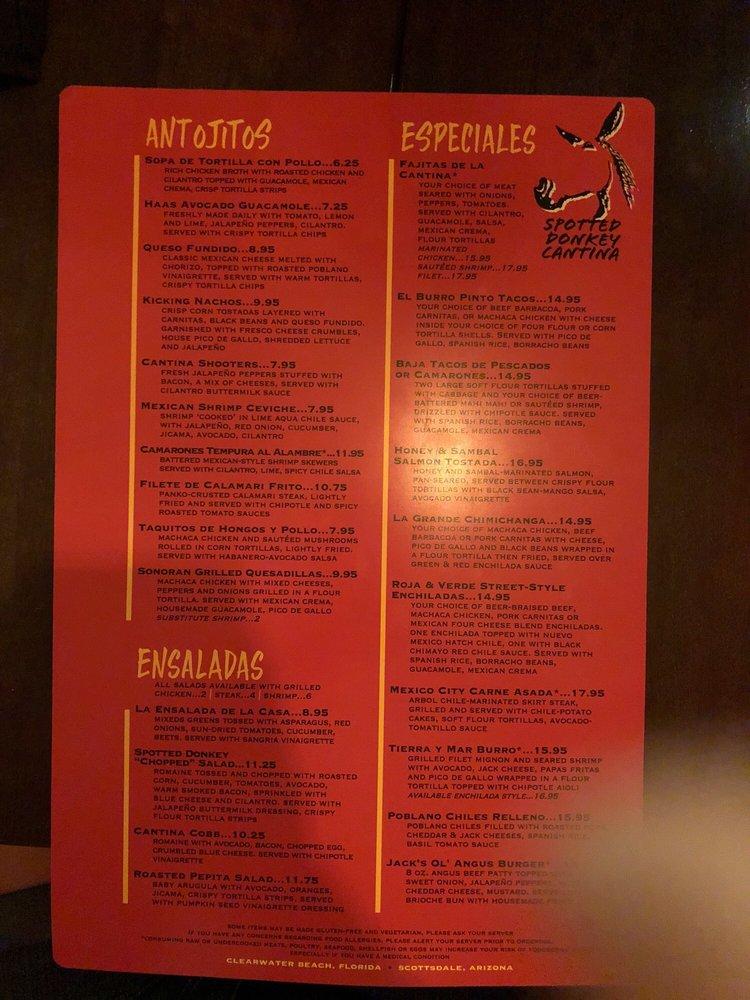 Menu at The Spotted Donkey Cantina pub & bar, Clearwater