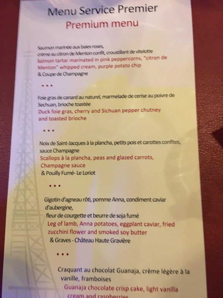 Menu at Madame Brasserie restaurant, Paris, Eiffel Tower
