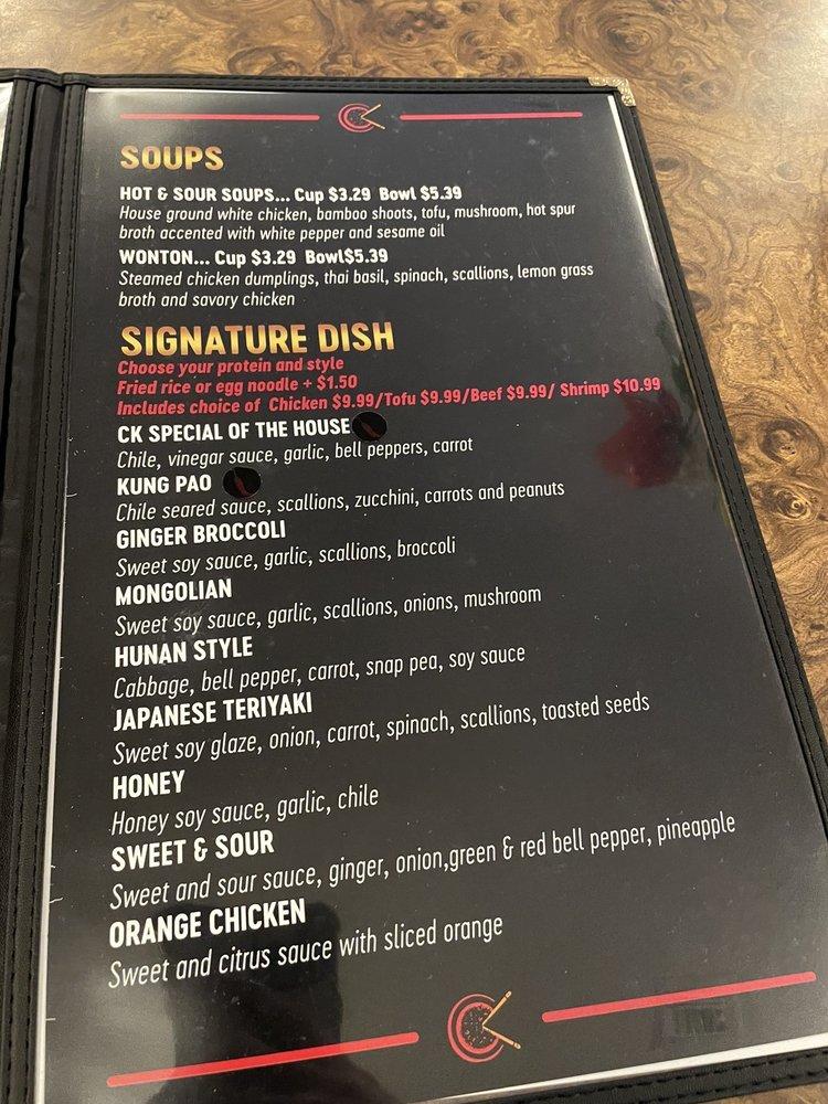 Menu at CK’s Kitchen restaurant, Emory