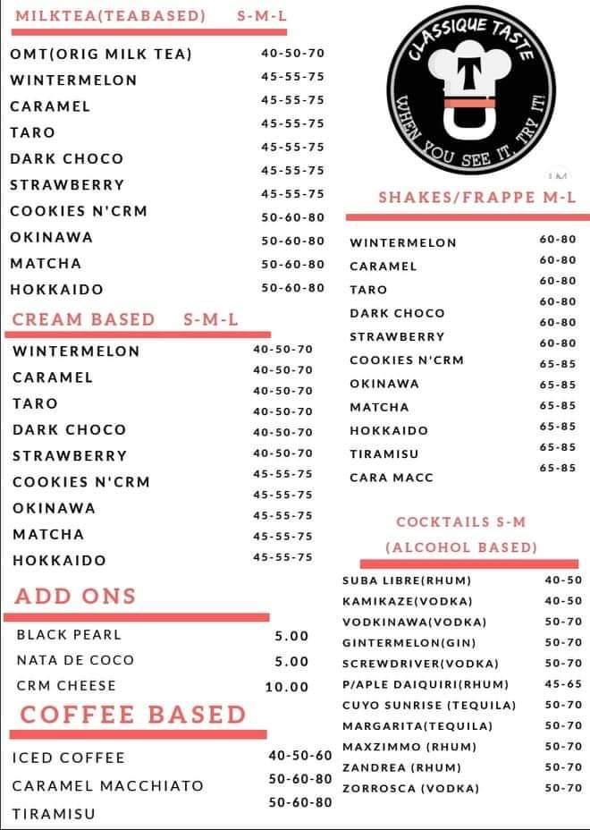 Menu at Classique Taste restaurant, Cuyo