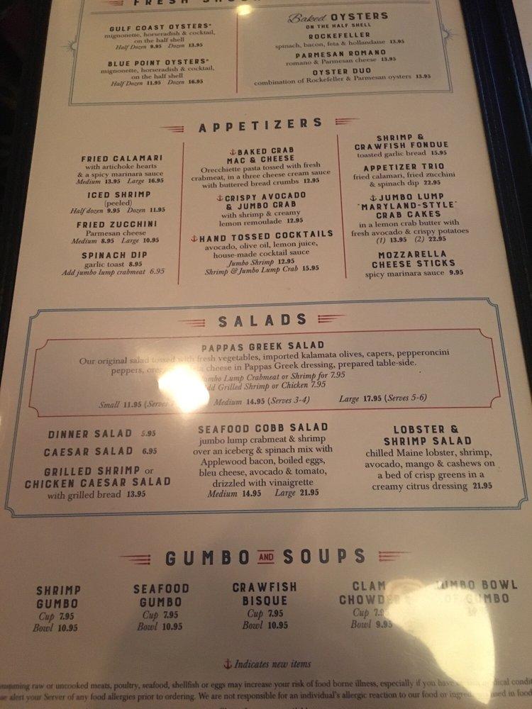 Menu at Pappas Seafood House pub & bar, Houston, I-45