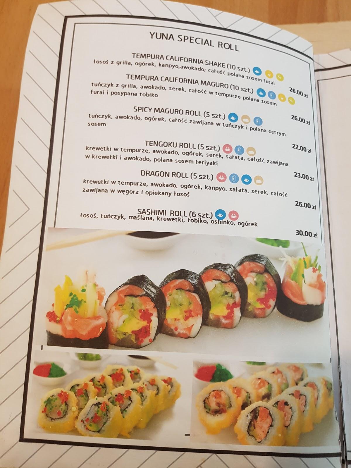Menu at Restauracja Sushi Yuna restaurant, Wrocław