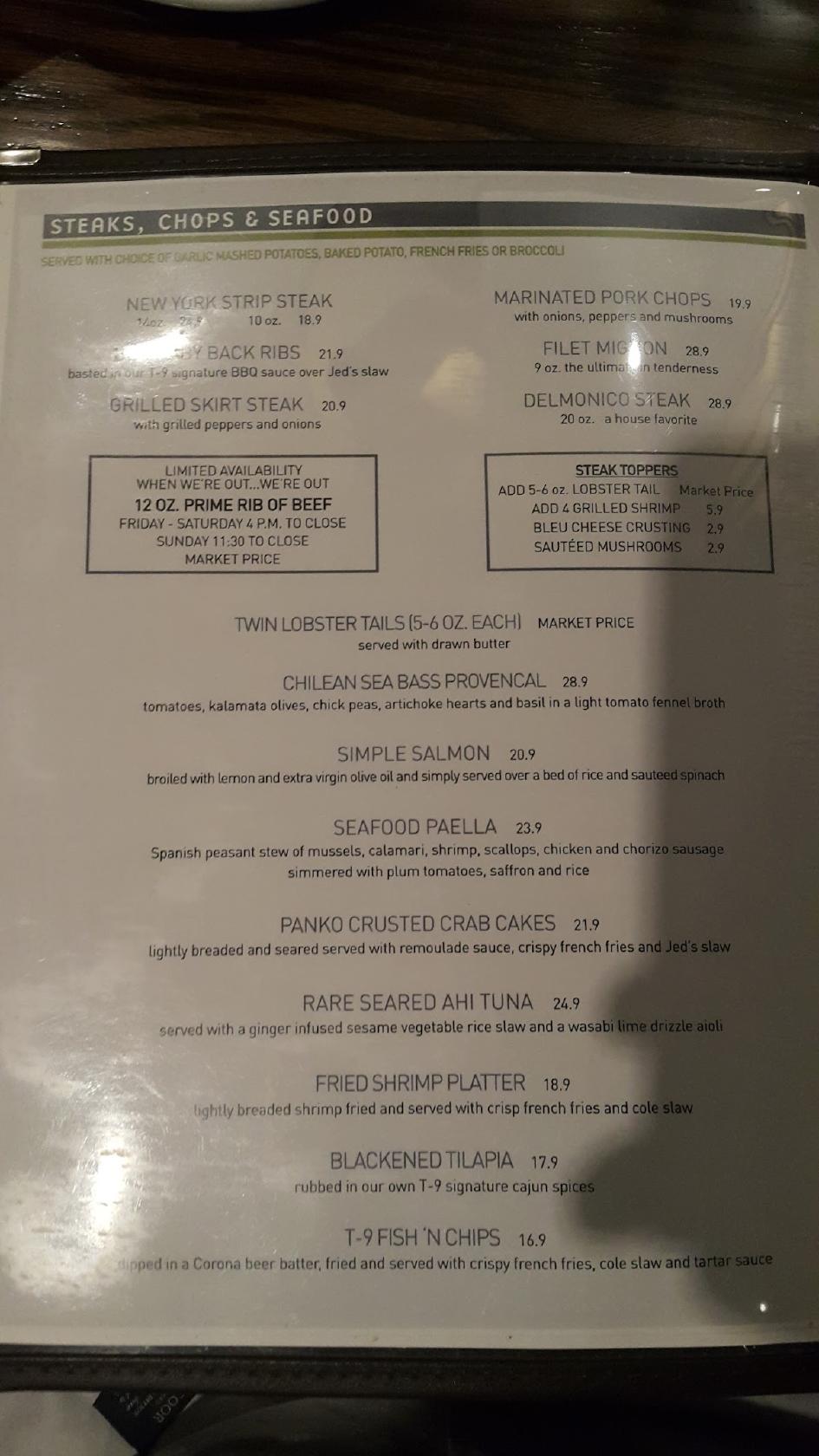 Menu at Table 9 restaurant, Peekskill, 92 Roa Hook Rd