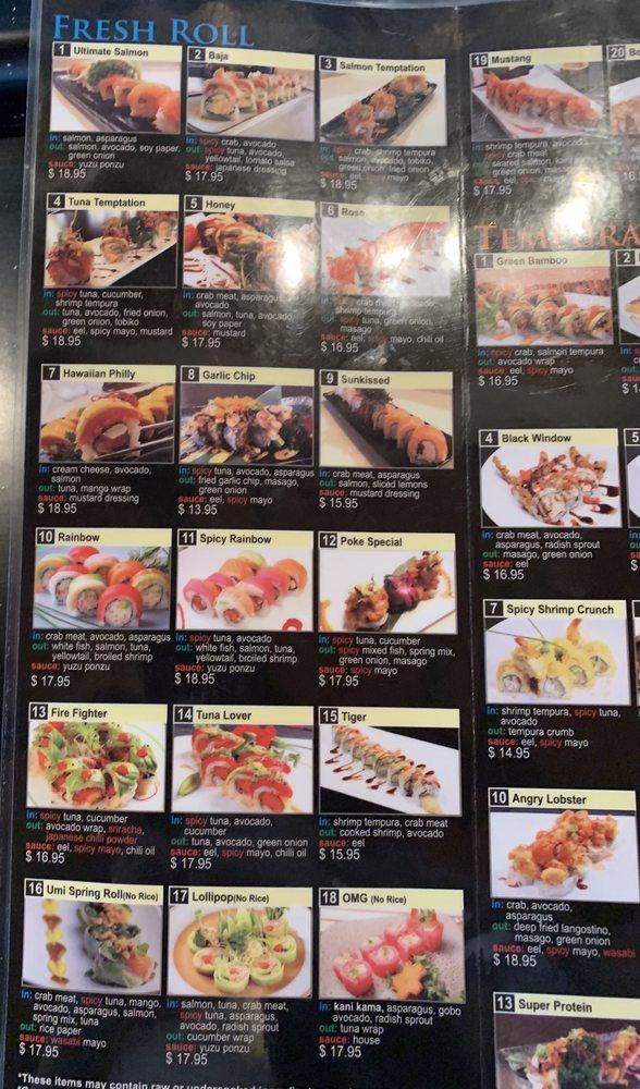 Menu at Umi Sushi & Sake restaurant, Morro Bay