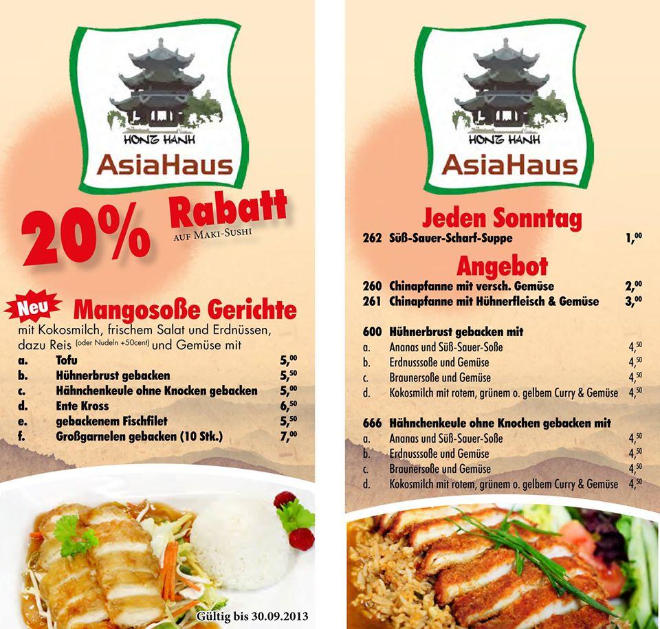 Speisekarte von Asiahaus restaurant, Hennigsdorf