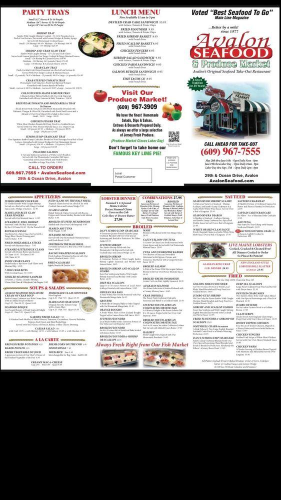 Menu at Avalon Seafood restaurant, Avalon, Ocean Dr
