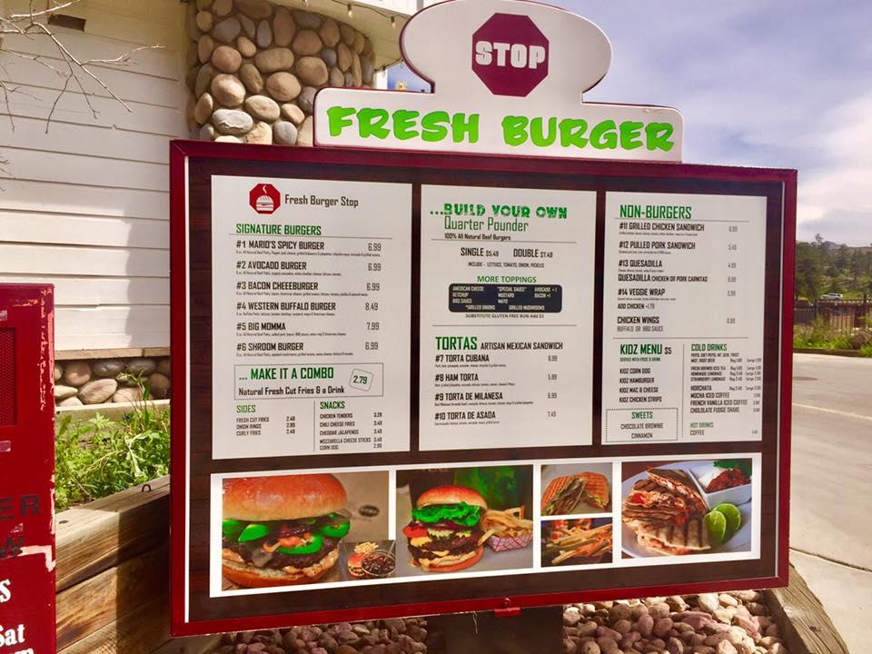 Menu at Fresh Burger Stop restaurant, Estes Park