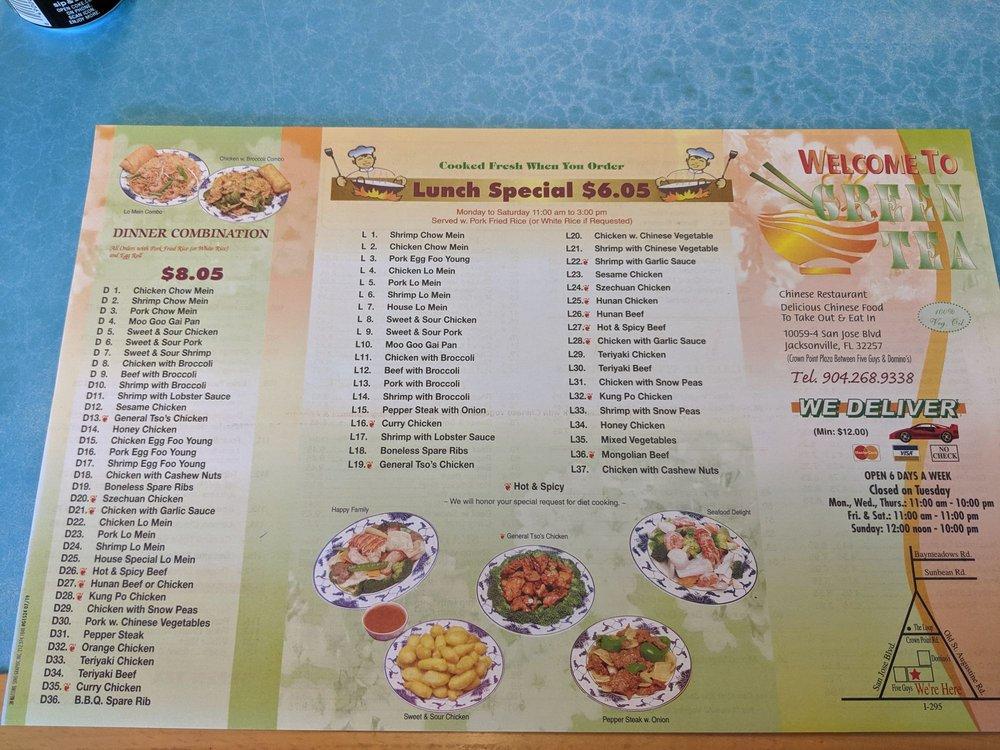 Menu at Green Tea restaurant, Jacksonville, 10039 San Jose Blvd