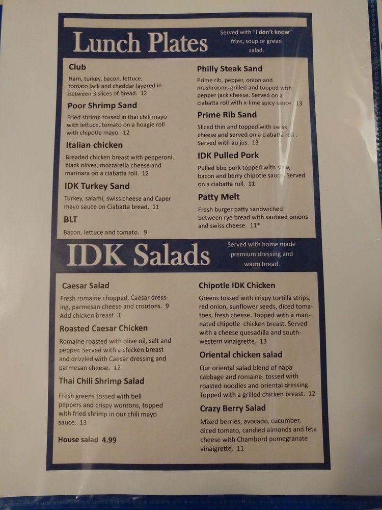 Menu at IDK Restaurant, Kennewick