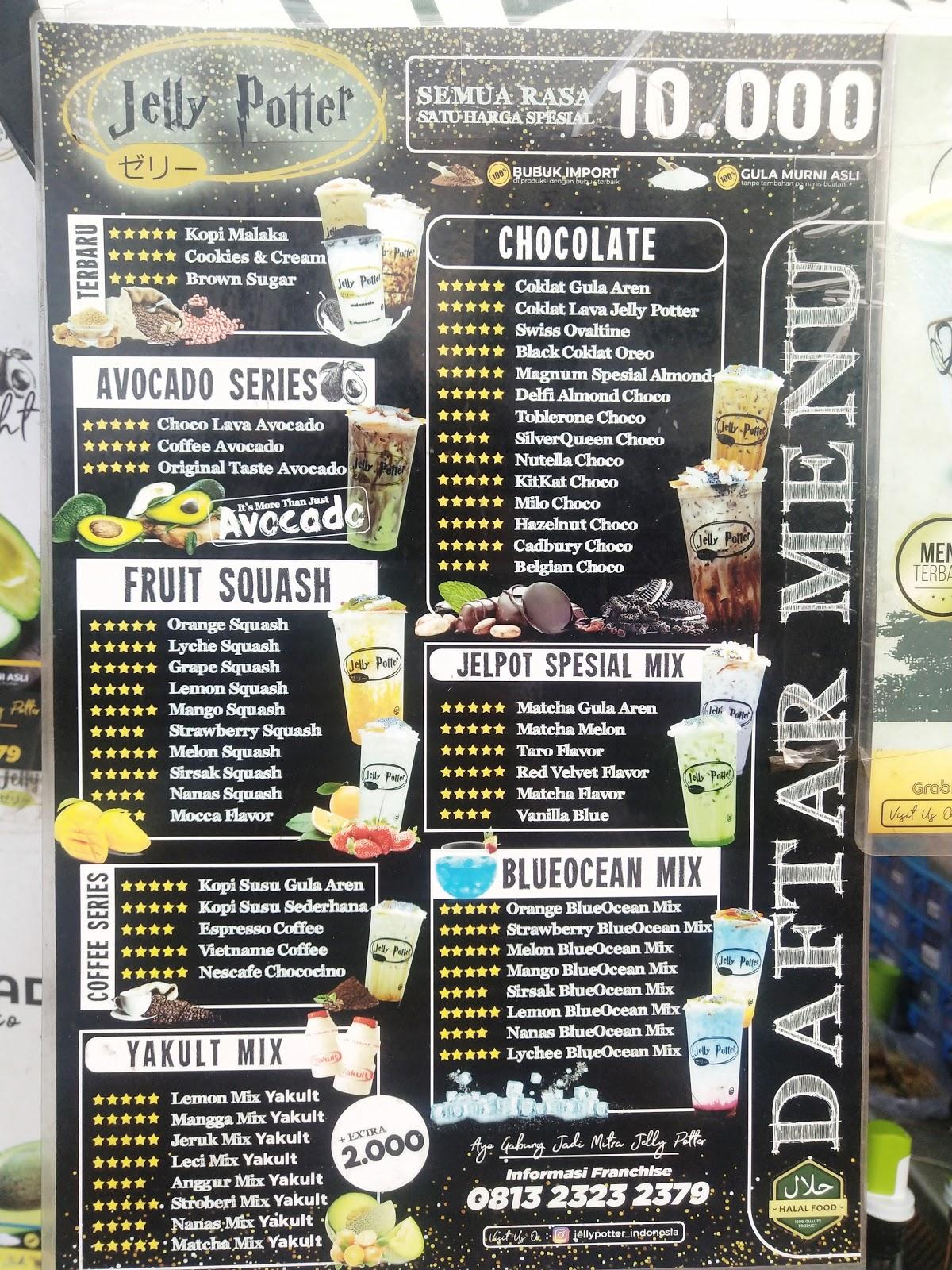 Menu at JELLY POTTER LAPANGAN TEMBAK, CIBUBUR restaurant, East Jakarta