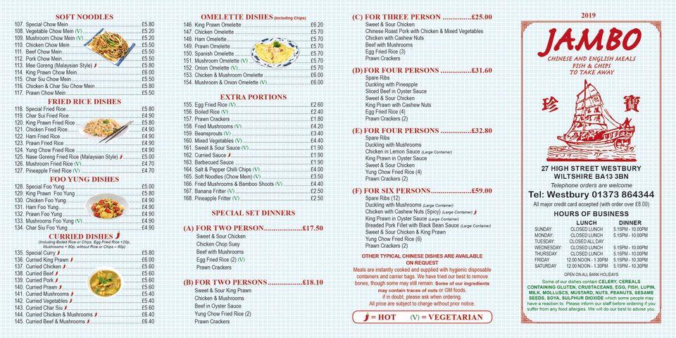 Menu at Jambo fast food, Westbury