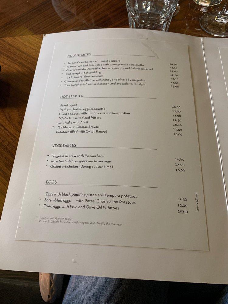 Carta del pub y bar La Primera, Madrid