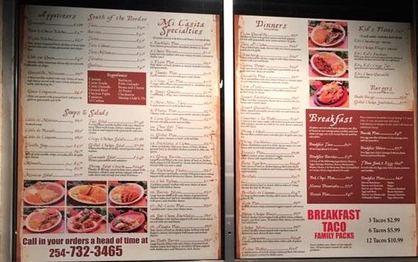Menu at Mi Casita Mexican Food Restaurant, Waco, Hewitt Dr B