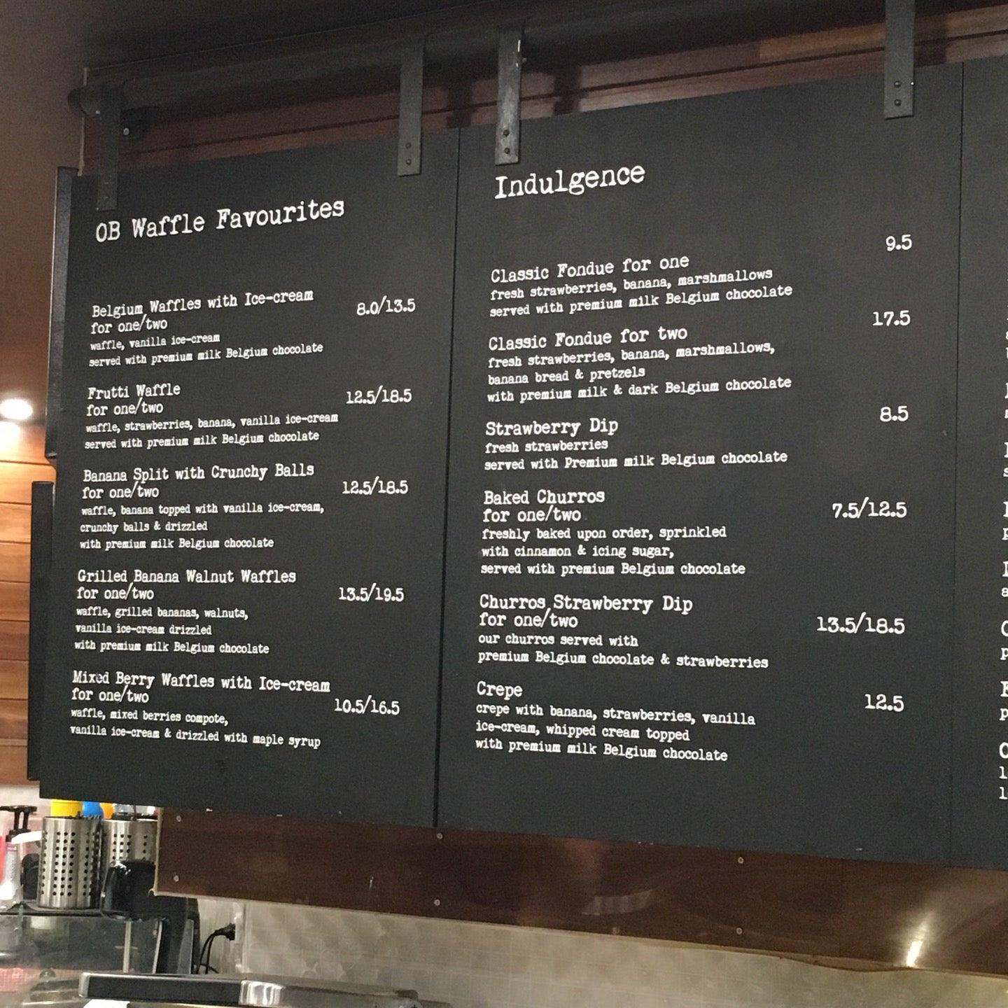 Menu at Oliver Brown cafe, Canberra, 2/88 Bunda St