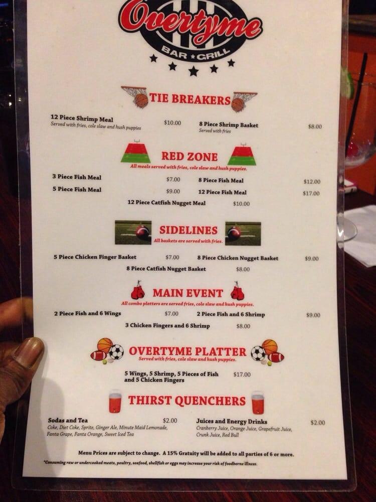 Menu at Overtyme Bar & Grill, Macon