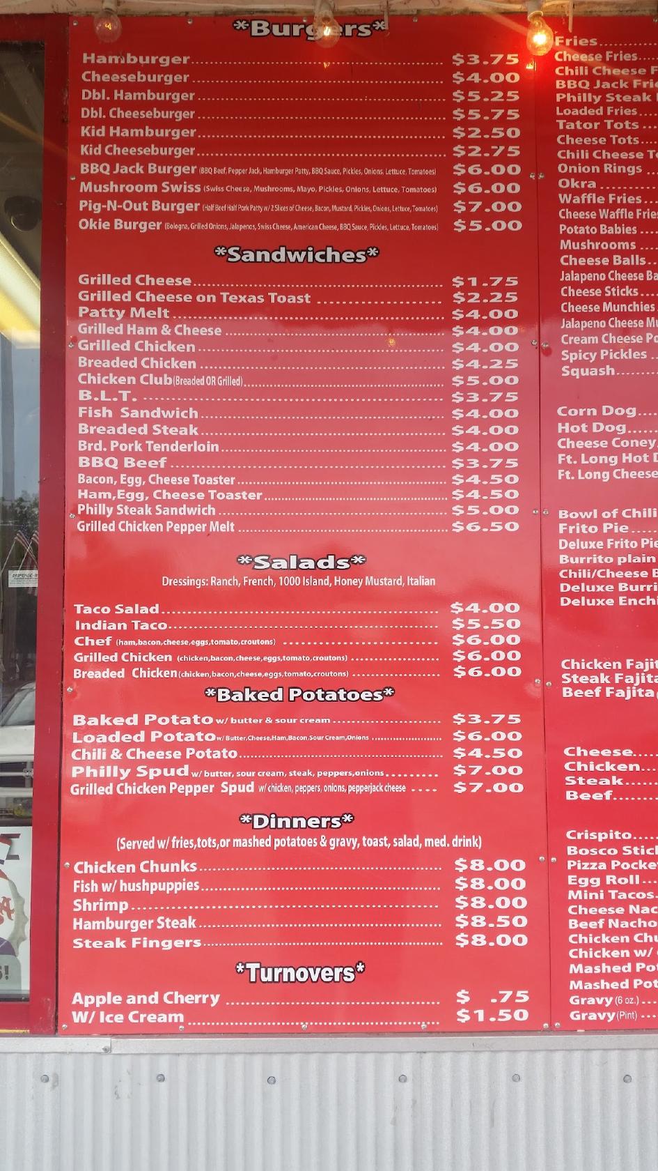 Menu at Pig-N-Out fast food, Salina