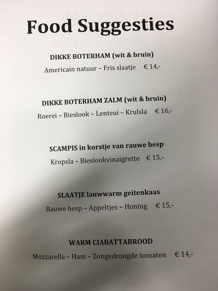 Menu at Silversand, Blankenberge