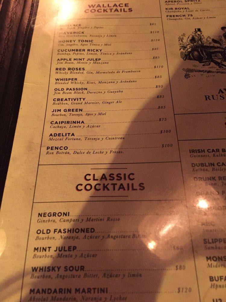 Carta de Wallace Whisky Bar, Ciudad López Mateos, Av. Tamaulipas 45