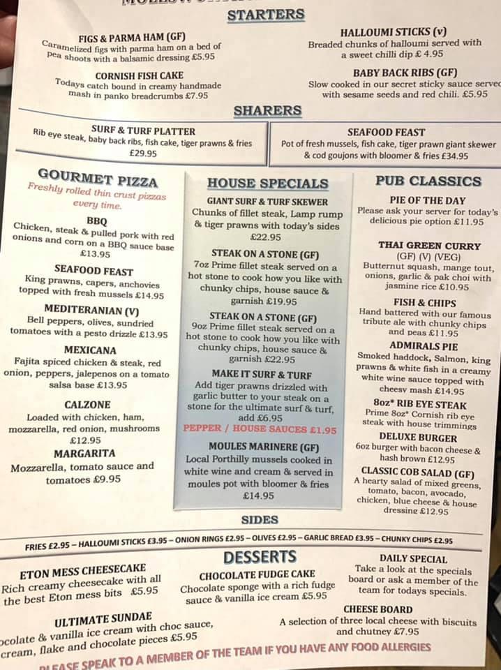 Menu at Molesworth Arms Hotel pub & bar, Wadebridge