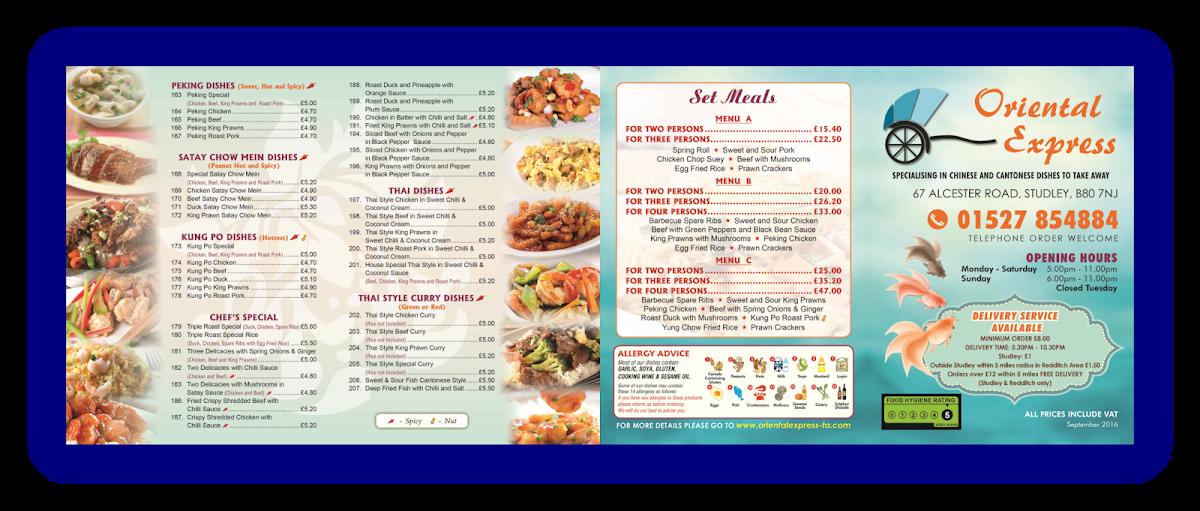 Menu at Oriental Express fast food, Studley