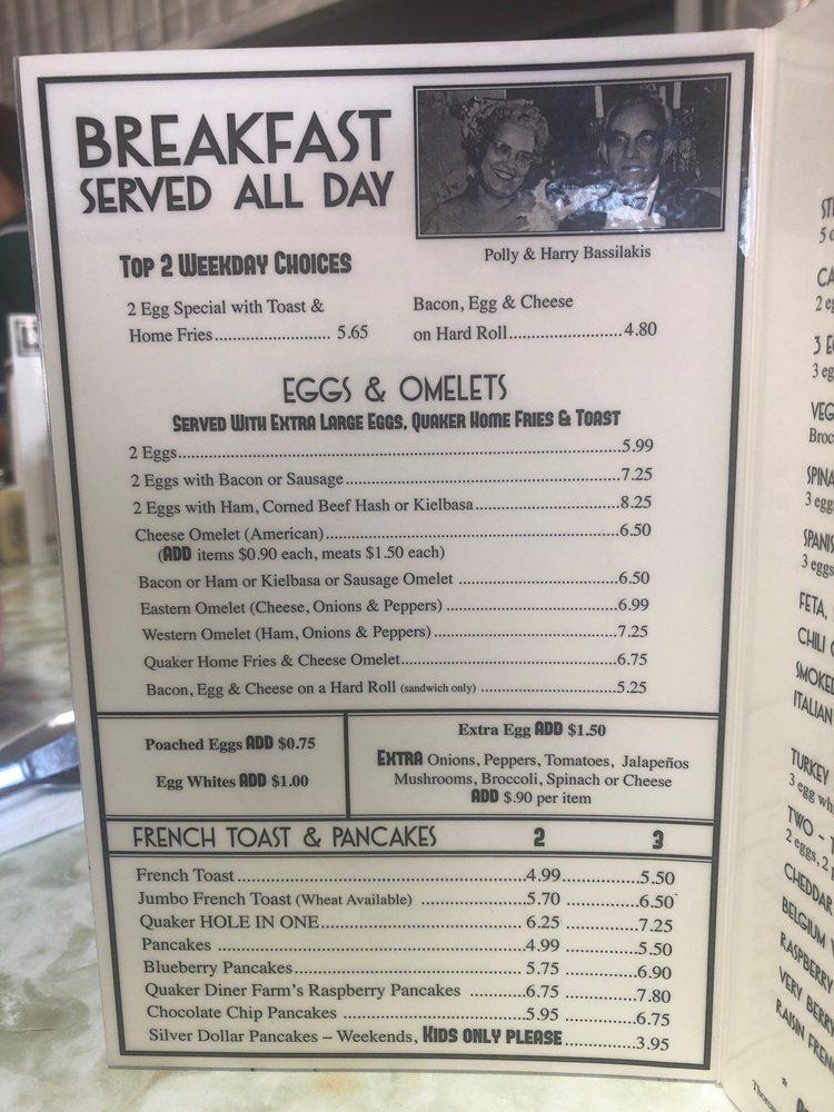 Menu at Quaker Diner restaurant, West Hartford