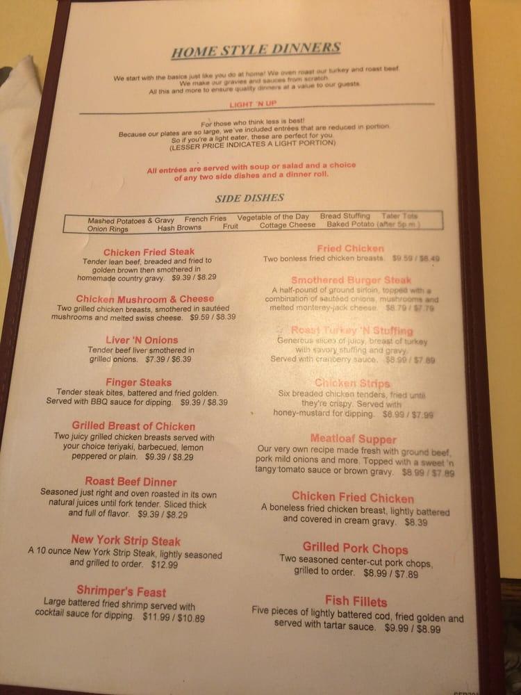 Menu at Sunrise Inn restaurant, Nampa