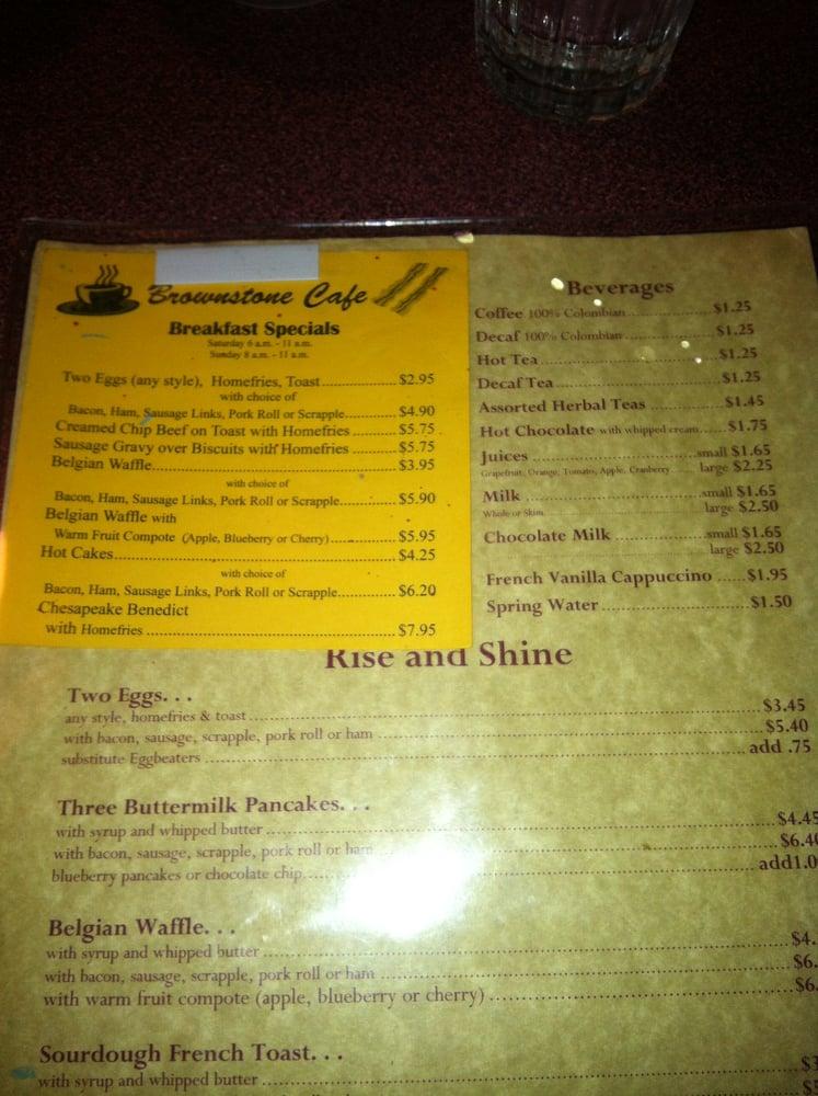 Menu at Brownstone Cafe, Middletown