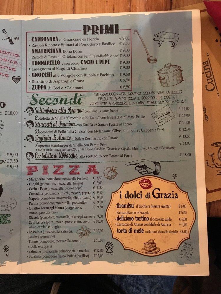 Menu at Grazia & Graziella pizzeria, Rome