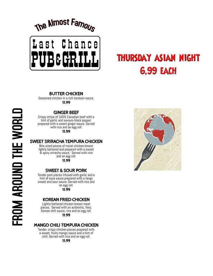 Menu at Last Chance Pub and Grill, Tofield
