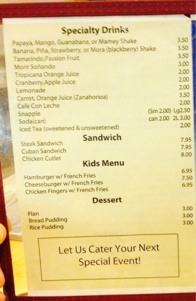 Menu at San Juan restaurant, New City