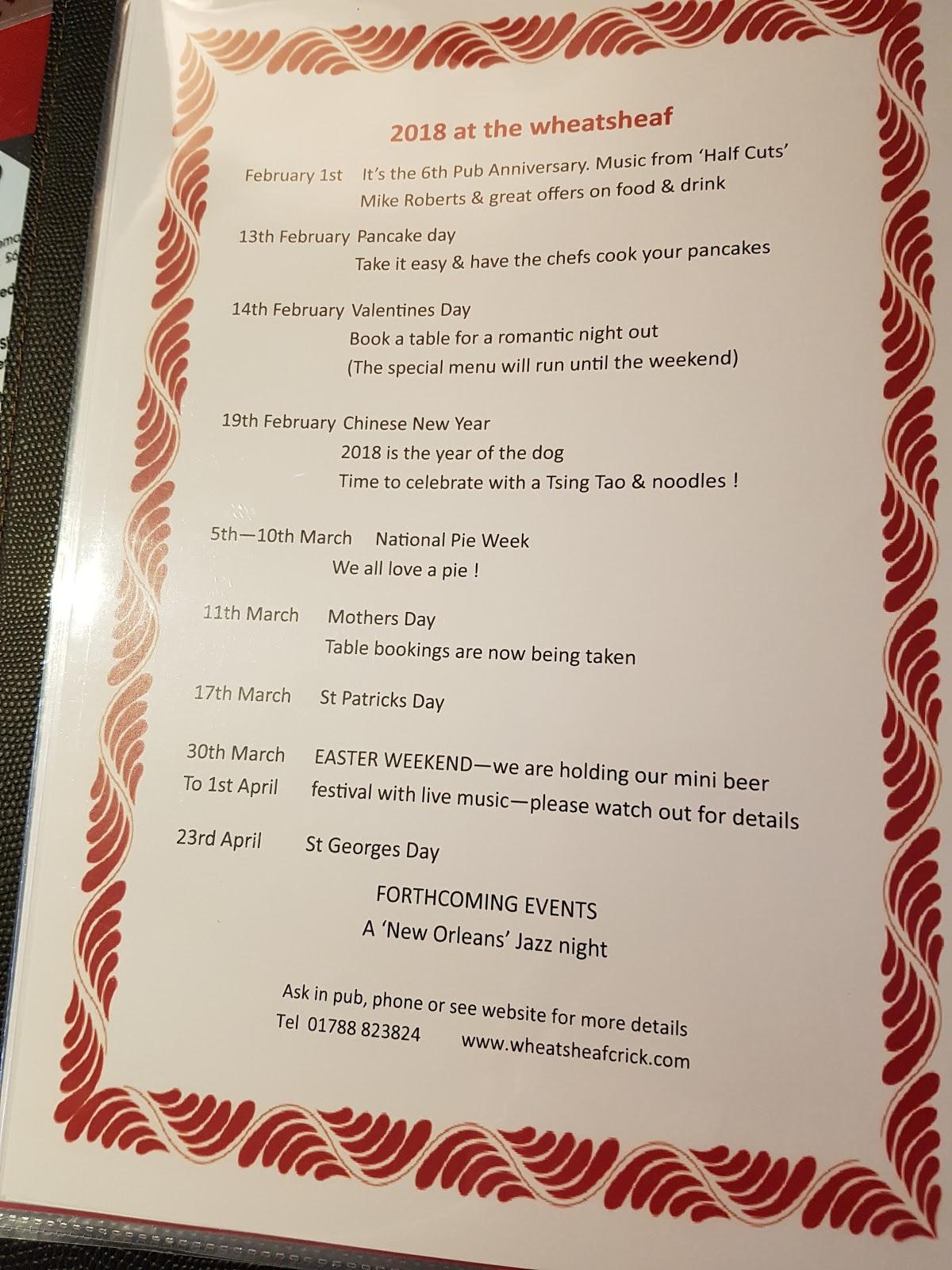 Menu at The Wheatsheaf pub & bar, Crick