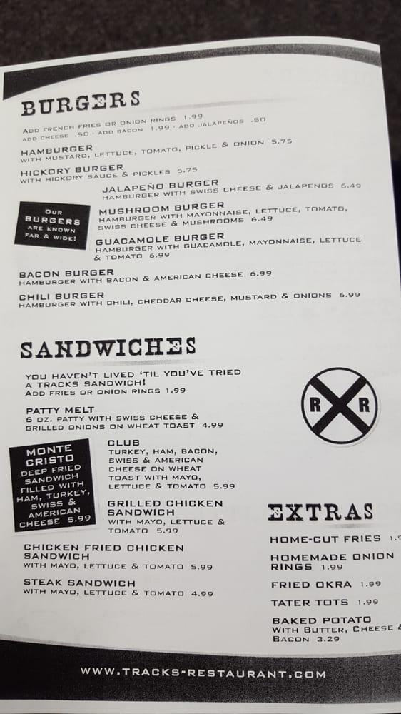Menu at Tracks restaurant, Sherman