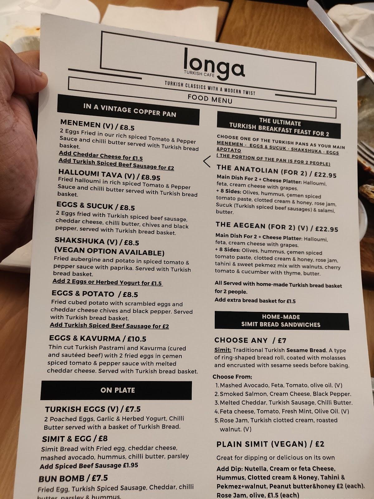 Menu at longa turkish café cafe, Cardiff