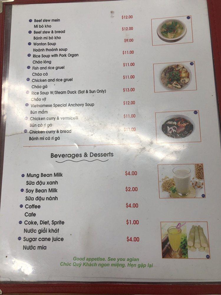 Menu at Anh Hong Restaurant, Honolulu