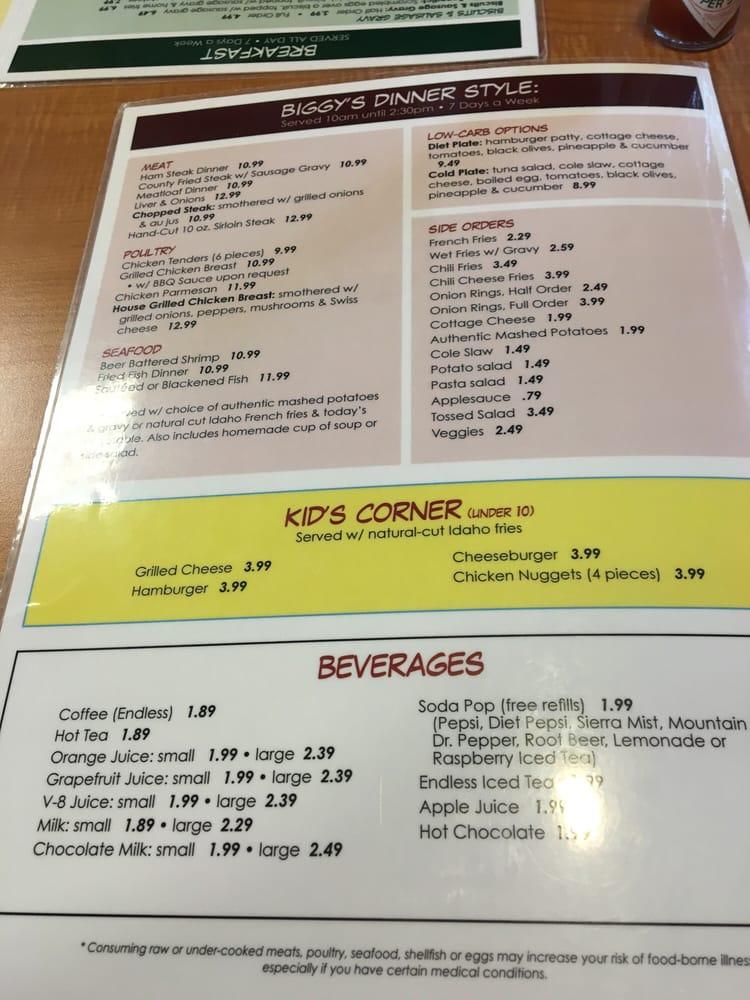 Menu at Biggy's Place restaurant, Fort Myers