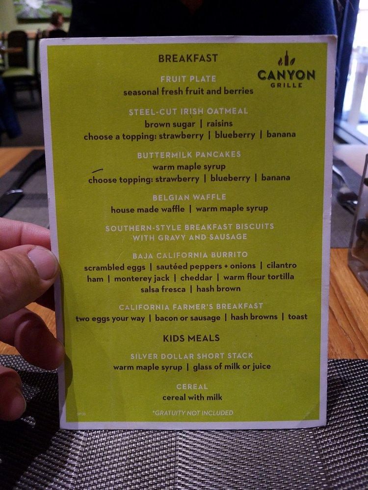 Menu at Canyon Grille restaurant, Escondido