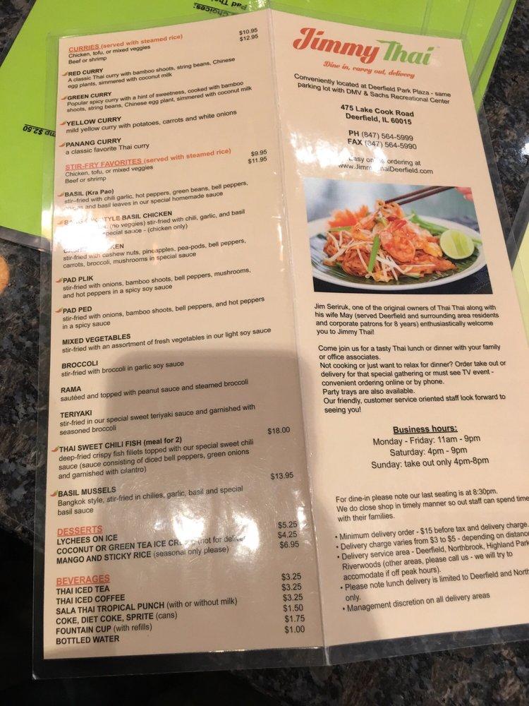 Menu at Jimmy Thai/Ramen Time restaurant, Deerfield