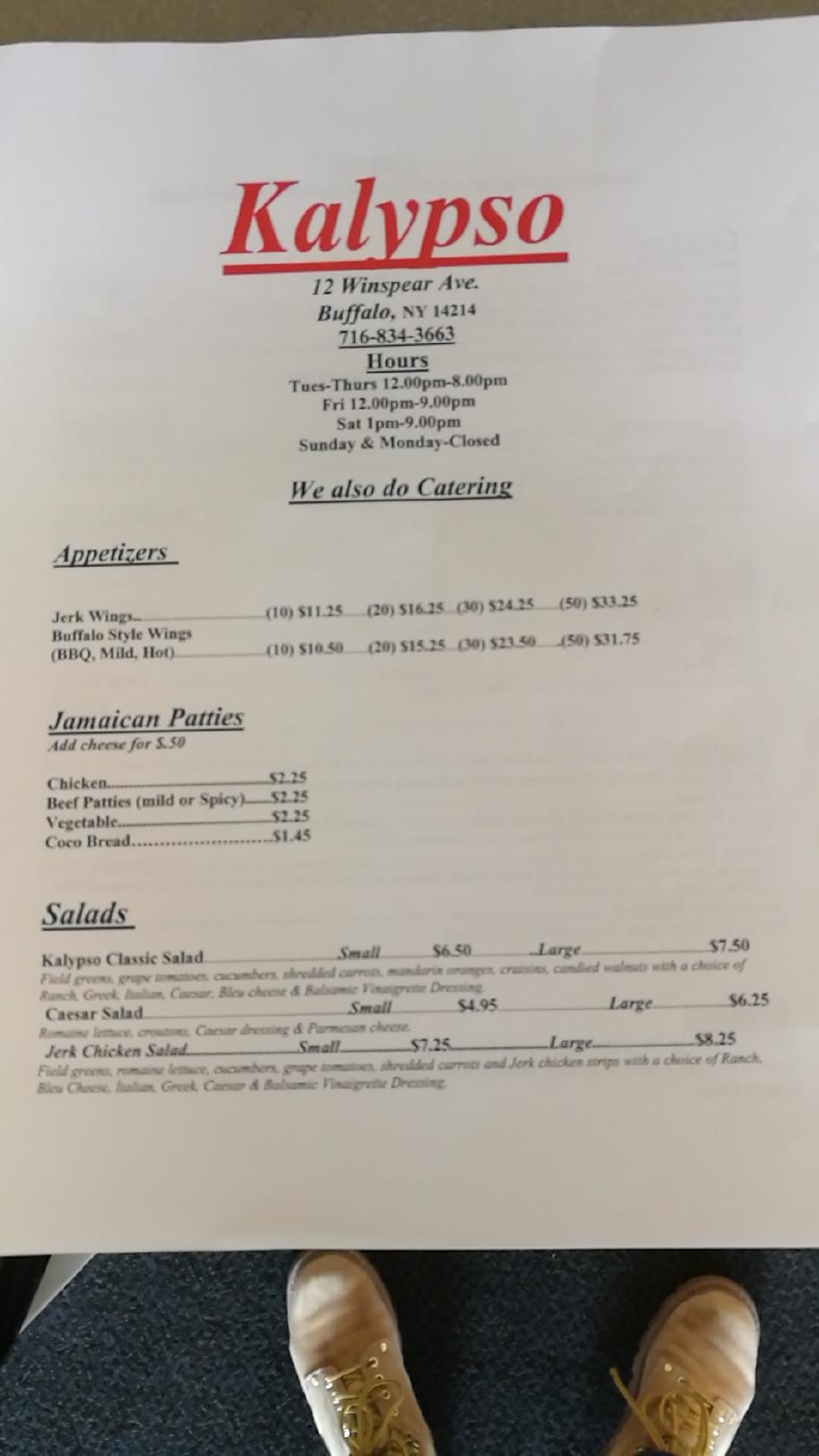 Menu at Kalypso Restaurant, Buffalo