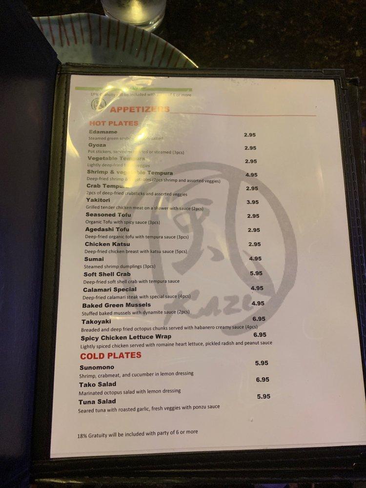 Menu at Kaze Sushi & Hibachi restaurant, Mesquite