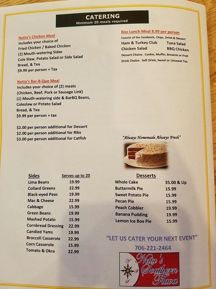 Menu at Netta's Southern Flava restaurant, Columbus, Fortson Rd