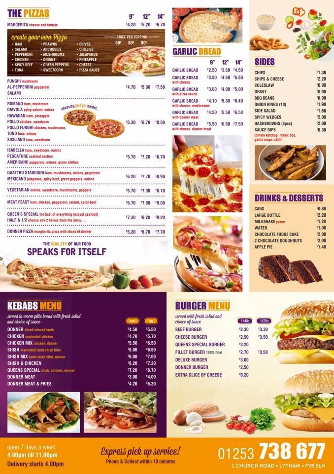 Menu at Queens Chicken & Pizza restaurant, Lytham Saint Annes