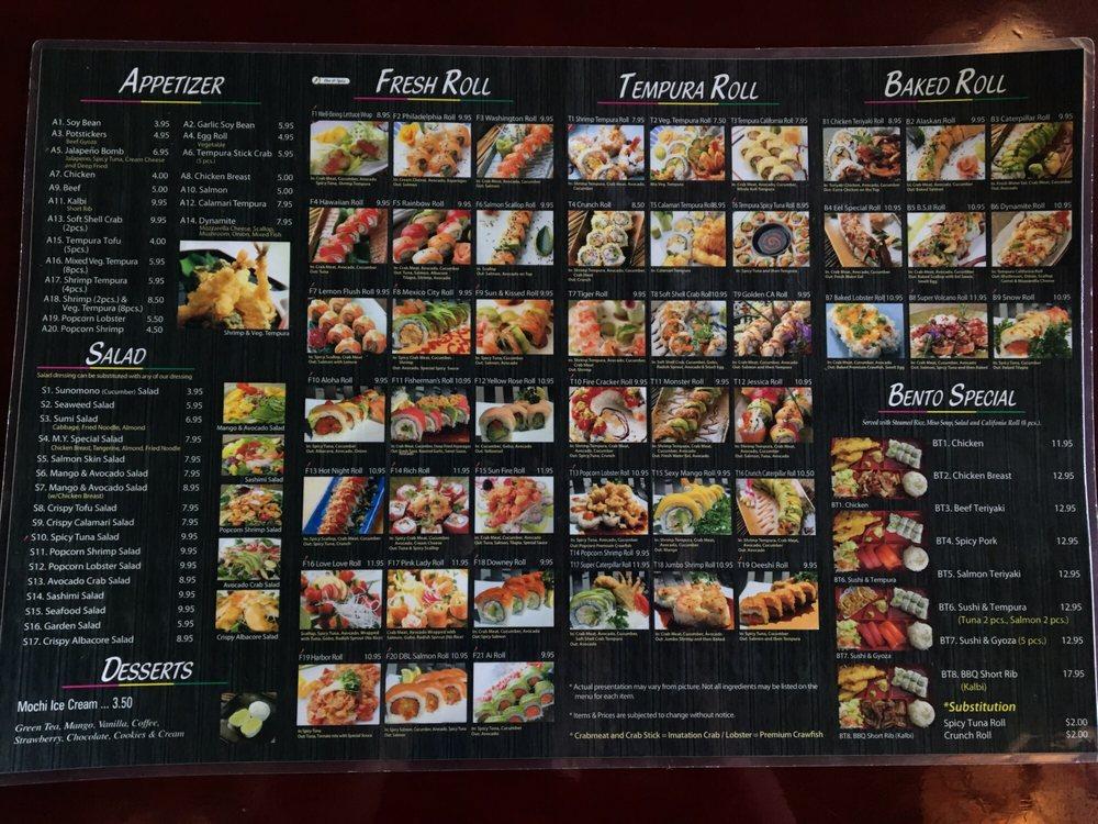 Menu at Samurai Sushi restaurant, Downey
