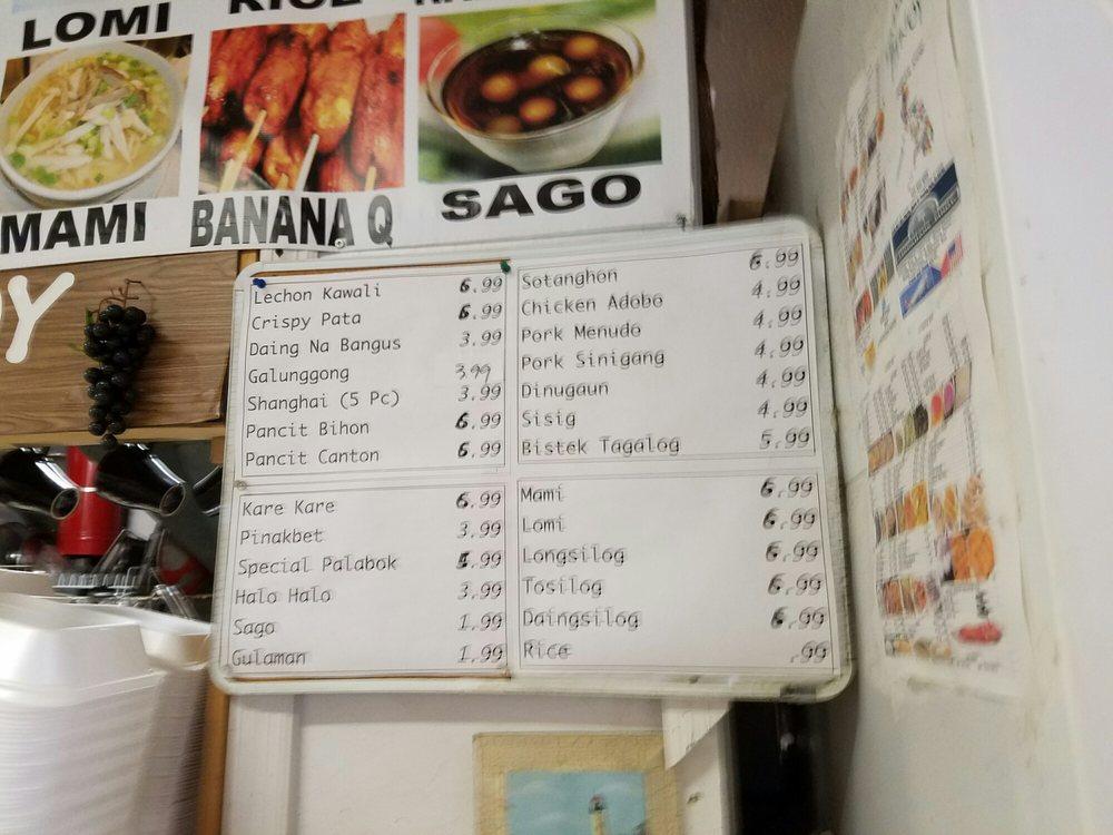 Menu at Tindahang Pinoy restaurant, Pinellas Park