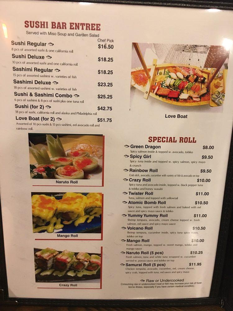 Menu at Yamato Steakhouse of Japan, Defiance