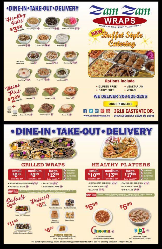 Menu at ZamZam Wraps (Eastgate) restaurant, Regina, Eastgate Dr