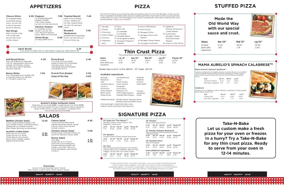 Menu at Aurelio's Pizza Morris pizzeria, Morris